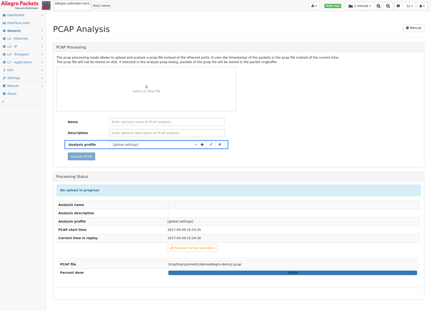 Pcap analysis module - Allegro Network Multimeter Manual