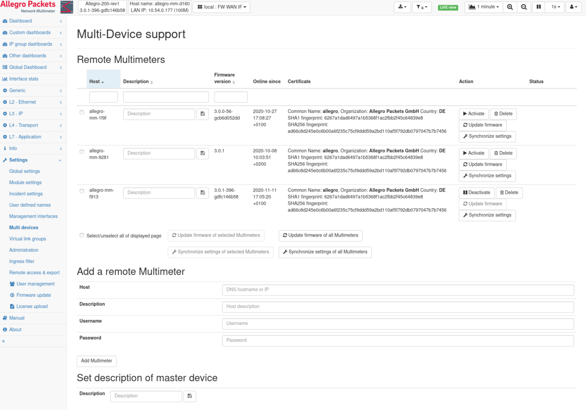 Multi-device settings - Allegro Network Multimeter Manual