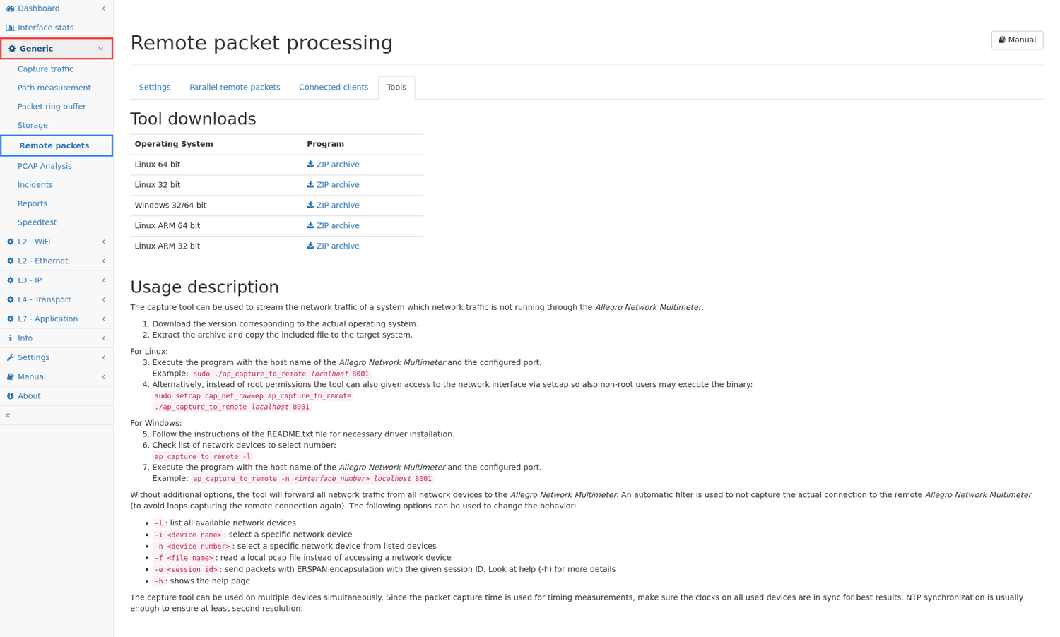 Process traffic capture from remote device - Allegro Network Multimeter ...